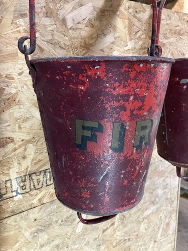 Pair Of Vintage Red Fire Buckets . Original Galvanised Hand Hammered ...