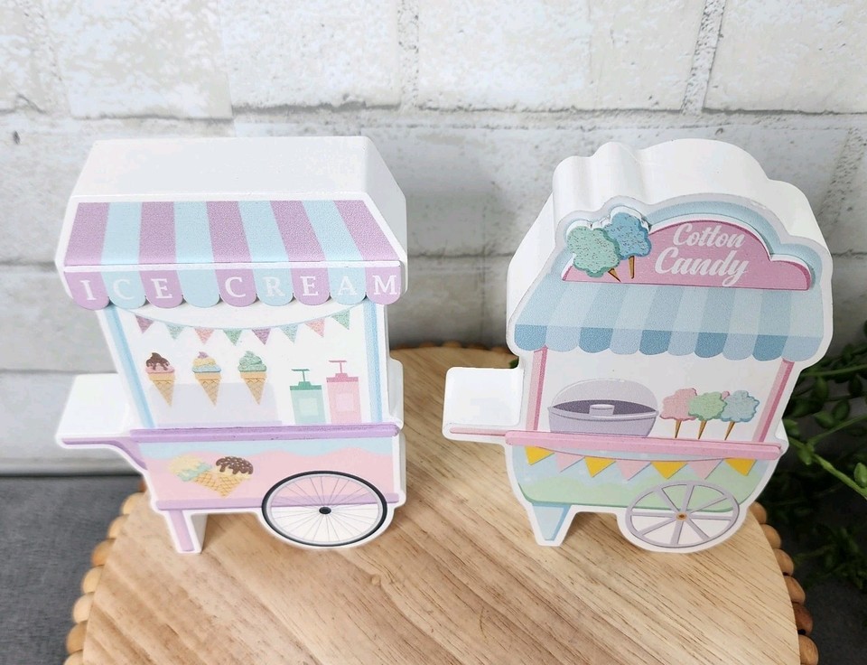 Cotton Candy Ice Cream Cart Sign Wooden Christmas Tabletop Decor 6"x4 ...