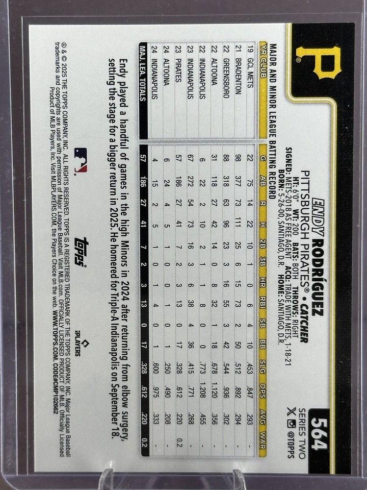 2025 Topps #564 Endy Rodríguez Topps Foil Pattern Pittsburgh Pirates | eBay