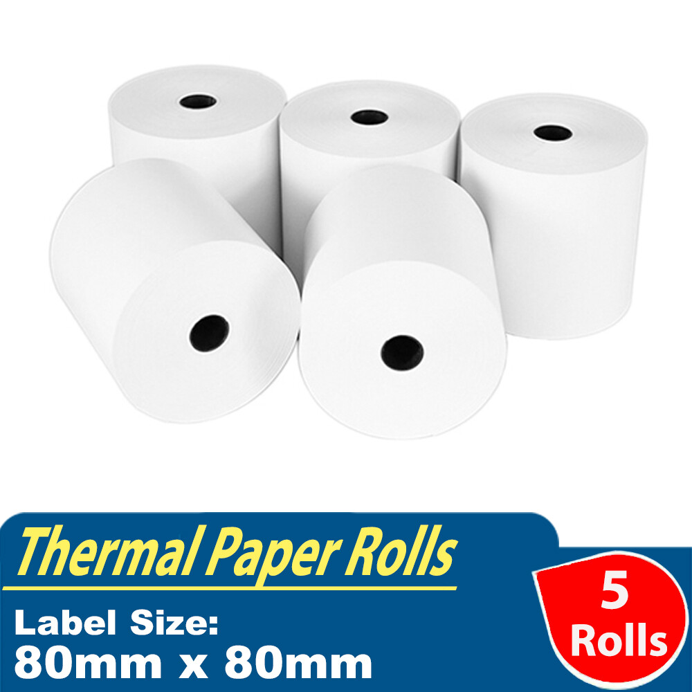 5-100 Rolls 80x80mm Thermal Paper POS Cash Register Receipt Roll 65GSM ...