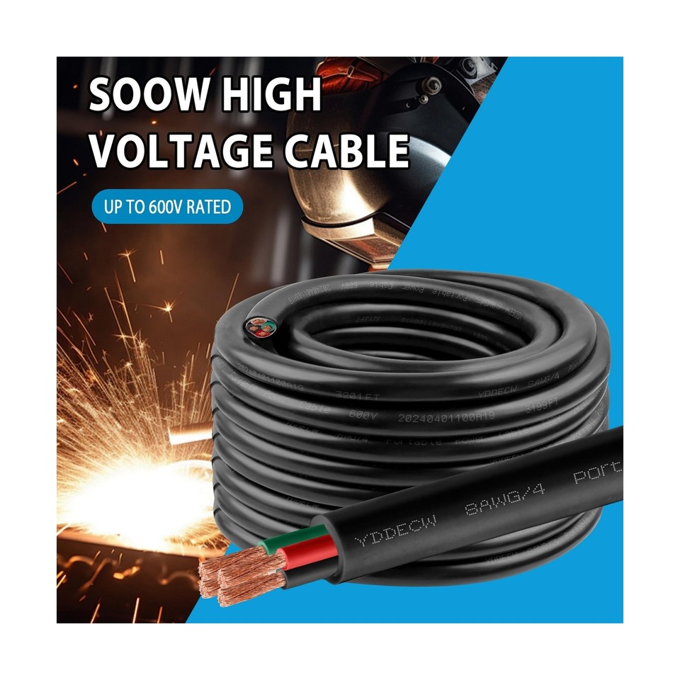 25ft 8/4 8 AWG Portable Power Cable (4 Conductor) - SOOW 600V 8 Gauge ...