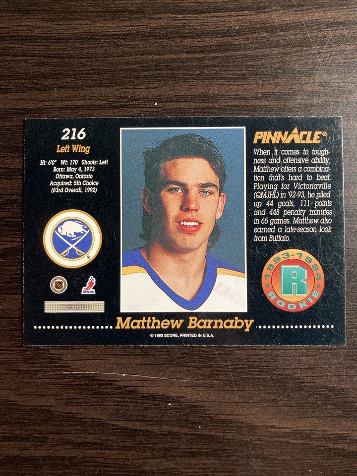 1993 Pinnacle Matthew Barnaby RC | eBay