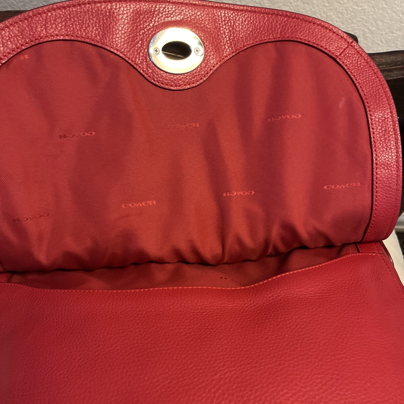 Coach Red Pebbled Leather Hobo Bag - Gem