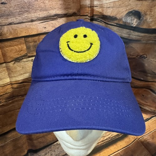 Fuzzy Smiley Face Blue Hat Cap Hook & Loop Strapback Adjustable ...