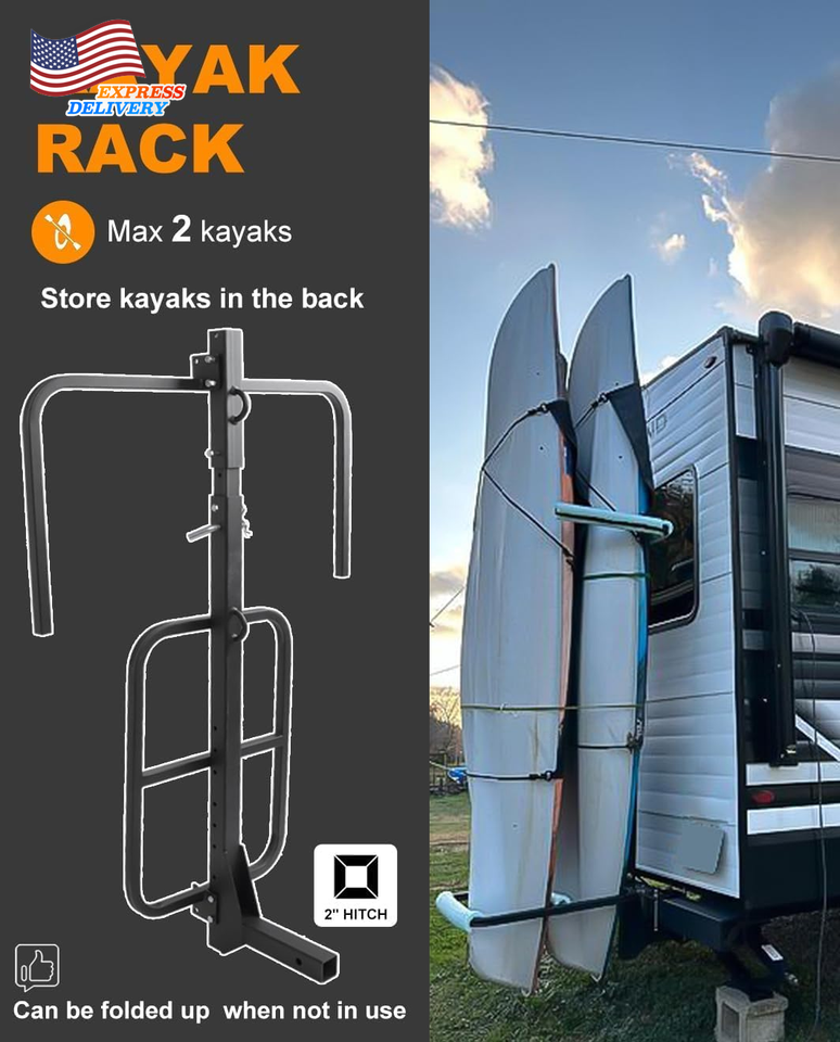 Upgraded 2 Kayak Rack for RV Truck SUV Hitch-Mounted Kayak Carrier ...