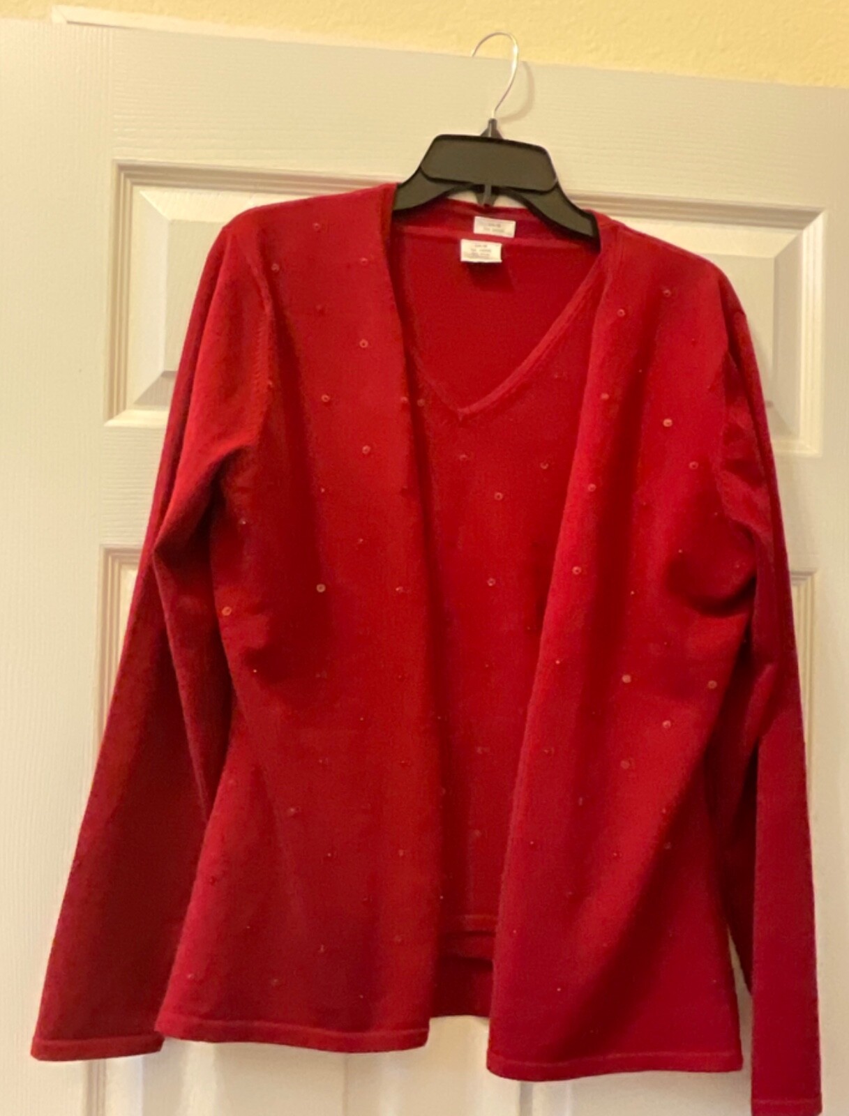 RED SEQUIN SWEATER 2 PC SET, SOFT VISCOSE NYLON BLEND, WOMEN’S SIZE ...