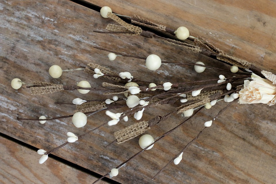 Pip Berry Picks Set/2 Ivory Burlap Butter Rose Primitive Floral Decor ...