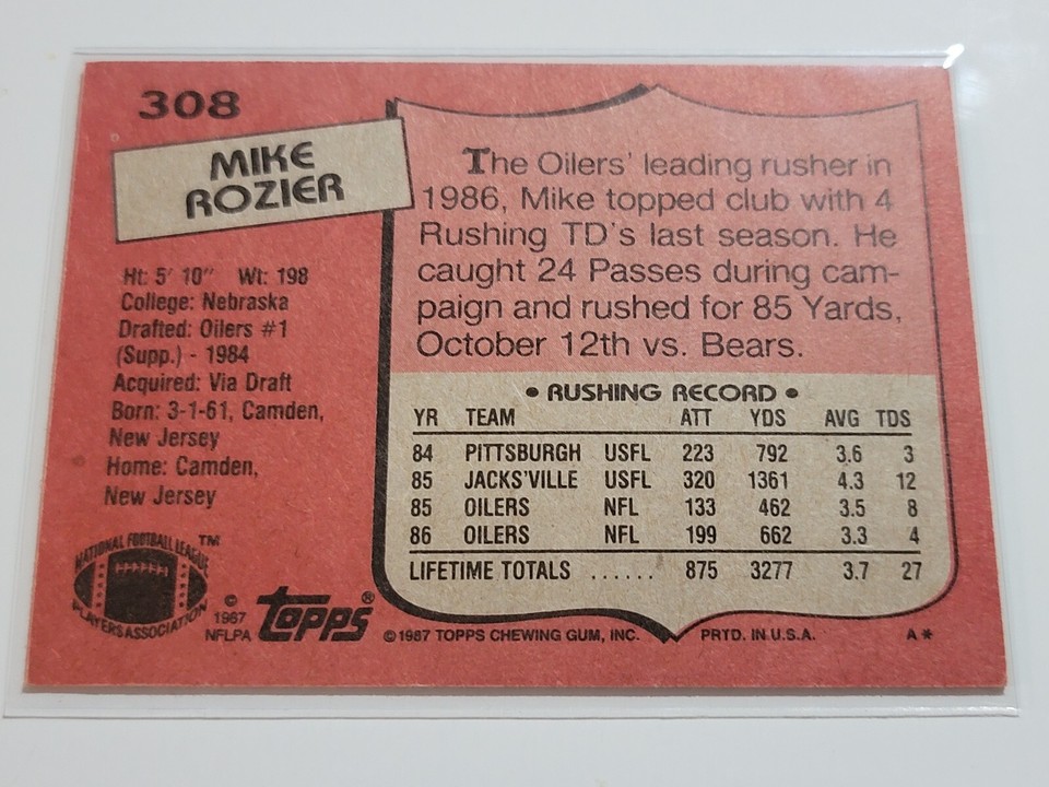MIKE ROZIER 1987 Topps #308. OILERS | eBay