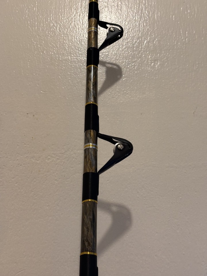 CUSTOM CONV SHARK ROD BLACK GOLD MARB ROD 6' 10" 80-130 PLUS LB AFTCO ...