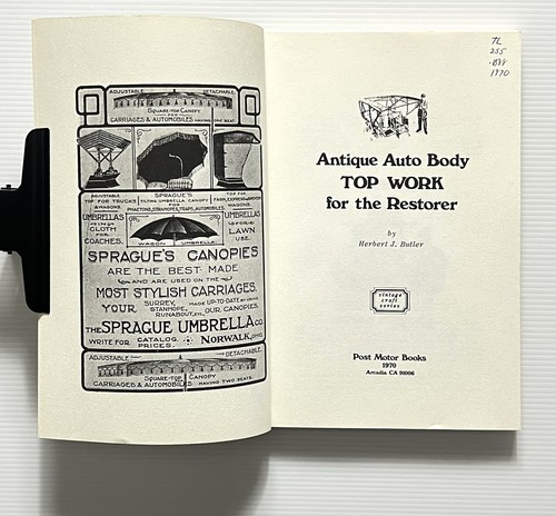 Antique Auto Body Top Work For The Restorer Vintage Craft Series PB ...