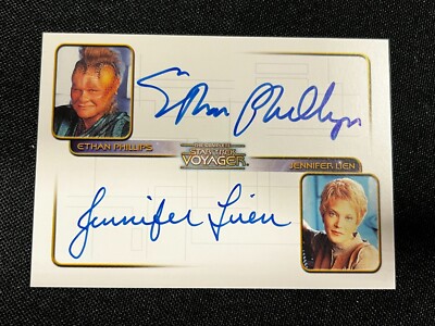 2002 Star Trek Ethan Phillips Neelix & Jennifer Lien Kes dual autograph ...