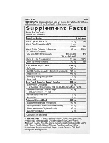 GNC Preventive Nutrition Brain Health Formula, 60 Caplets, Supports ...
