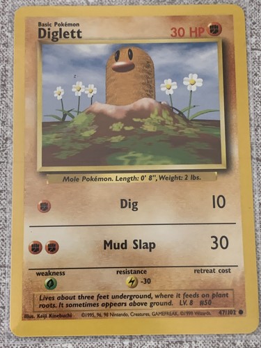Pokemon Base Set Diglett Fighting Symbol Error 47/102 Moderately Played ...