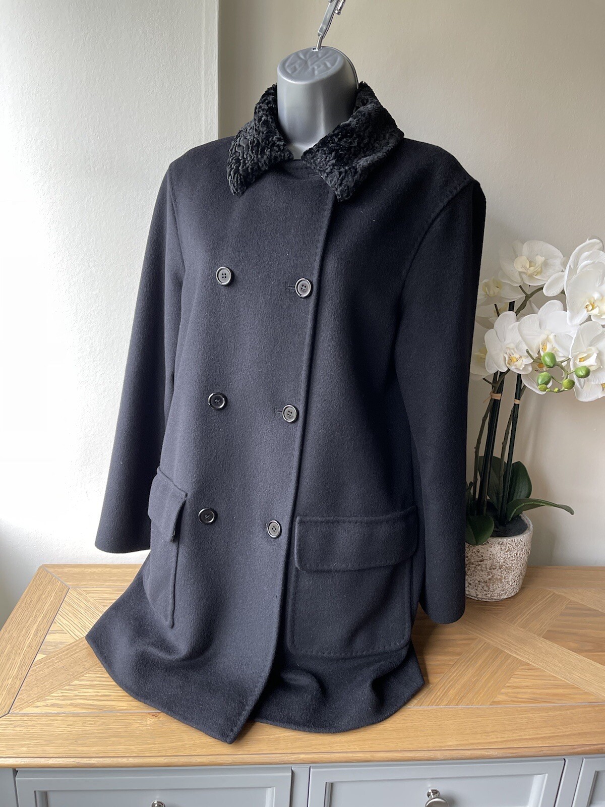 Jaeger black wool & angora mix coat jacket UK 10 - Gem