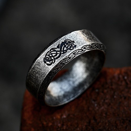 Viking Norse Vintage Silver Stainless Steel Runes Rune Ring Band for ...