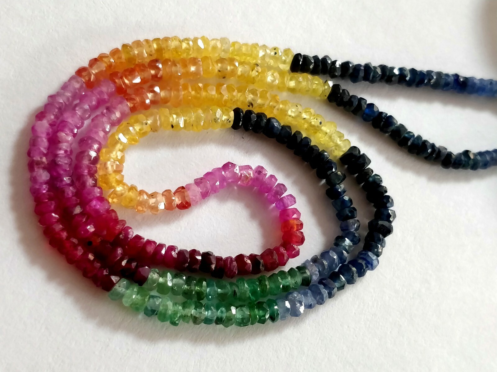 13" Natural Ruby Sapphire Emerald Mix Gemstones Faceted Rondelle beads ...
