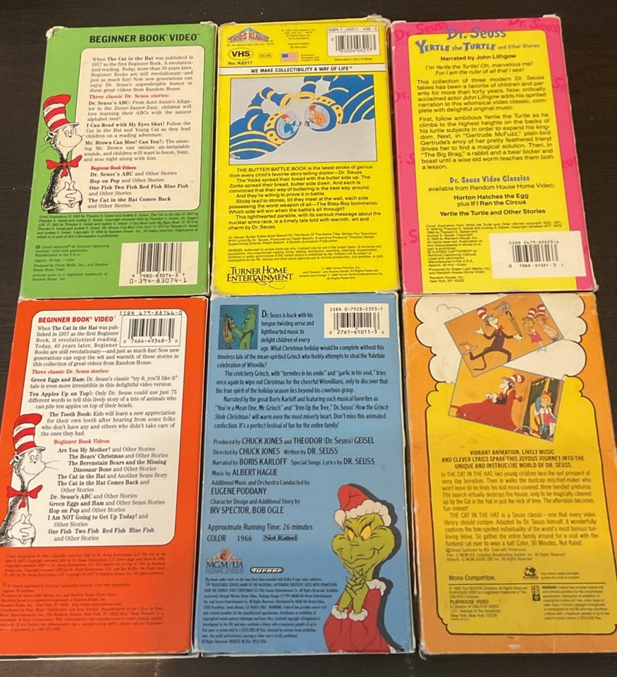 Dr. Seuss Lot of 6 VHS Tapes: Grinch, Cat In The Hat, Yertle The Turtle ...