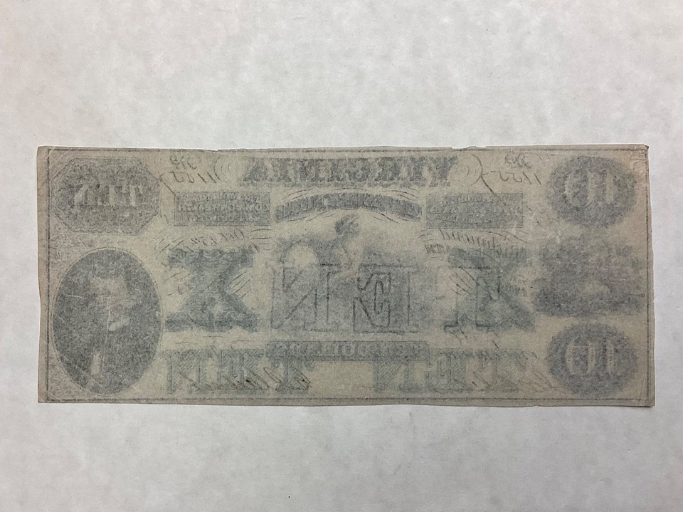 ~ 1862 $10 Ten Dollars Virginia Treasury Note - Civil War Confederate ...