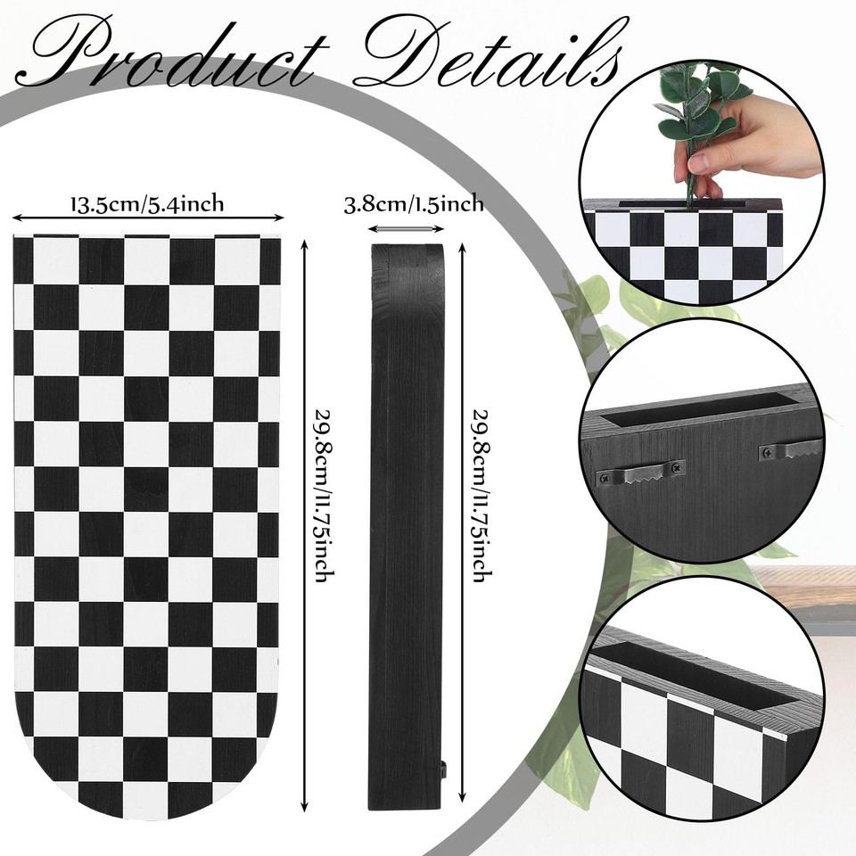 2 Pack Black and White Checkered Wooden Wall Vase, Checkered Wall ...