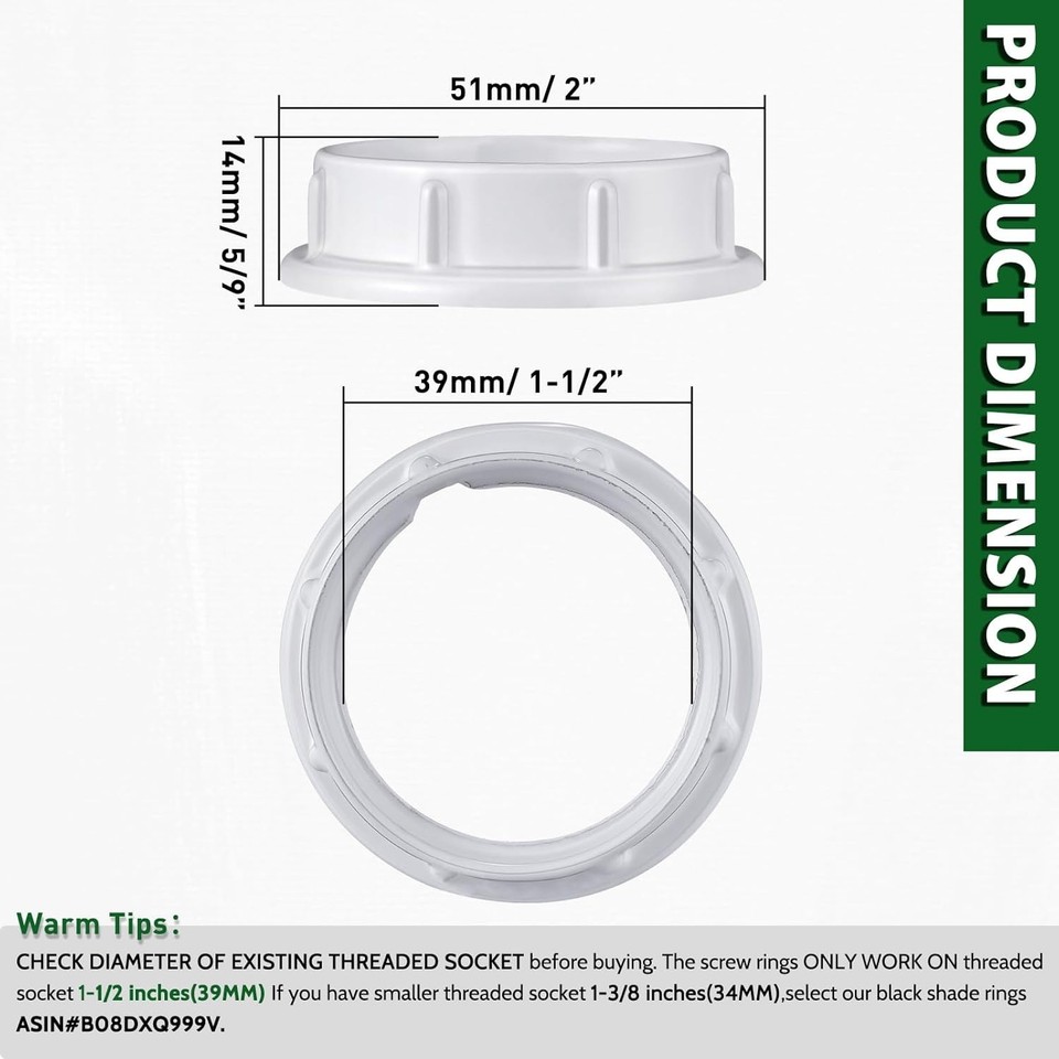 Durable Aluminum Light Socket Shade Rings 4-Pack for E26 Sockets - 1-1/ ...