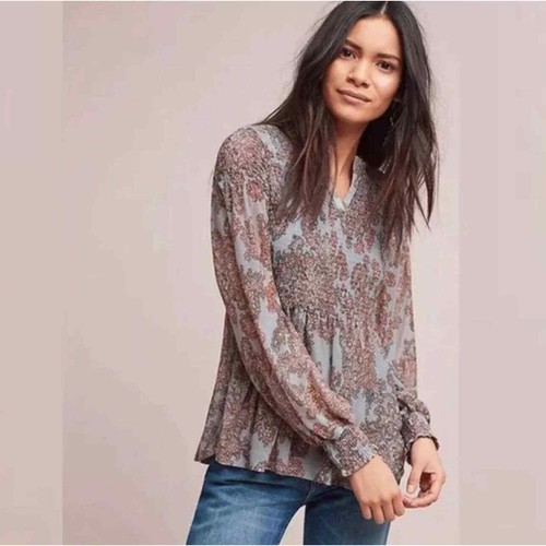 Anthropologie Akemi + Kim Top Womens Small Purple Blue Adria Smocked ...