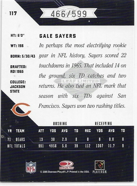 Gale Sayers (HOF) Numbered 466/599 Leaf Limited 2005 (1988) | eBay