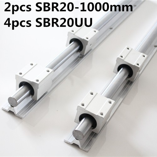 2×SBR20 1000mm Supported Linear Rail+ 4×SBR20UU Slide Block Bearing For ...