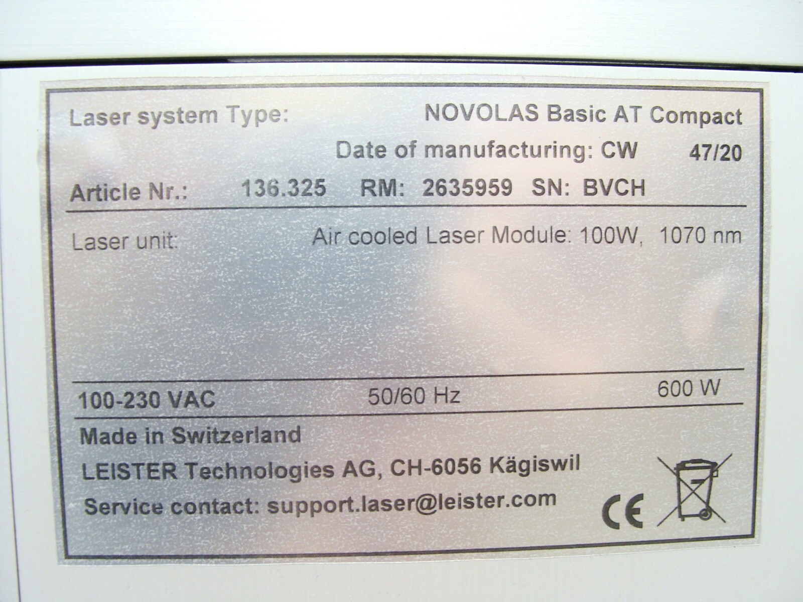 Leister Novolas Basic AT Fiber Laser Welder 1060-1100nm, 120W + Raylase ...