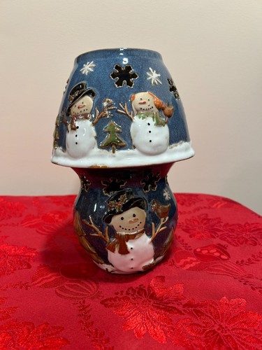 Linens-n-Things Snowman Snowflake Winter Scene Ceramic Votive Holder ...