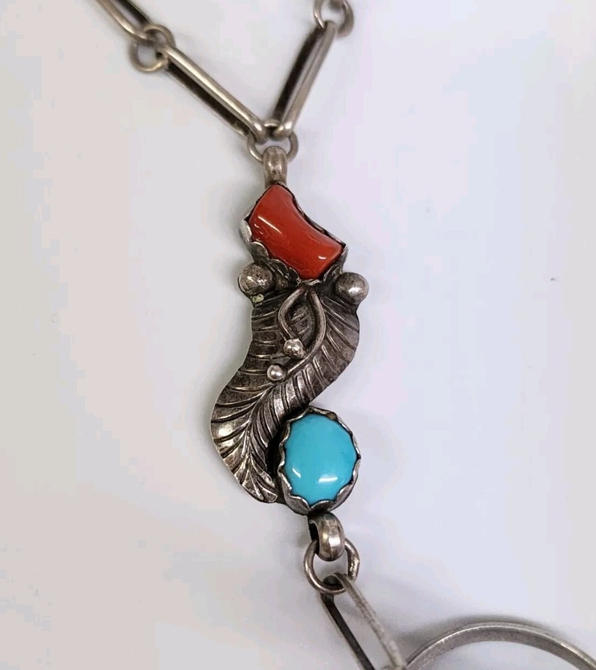 Vintage Native American Sterling Turquoise Coral Slave Bracelet Hand ...