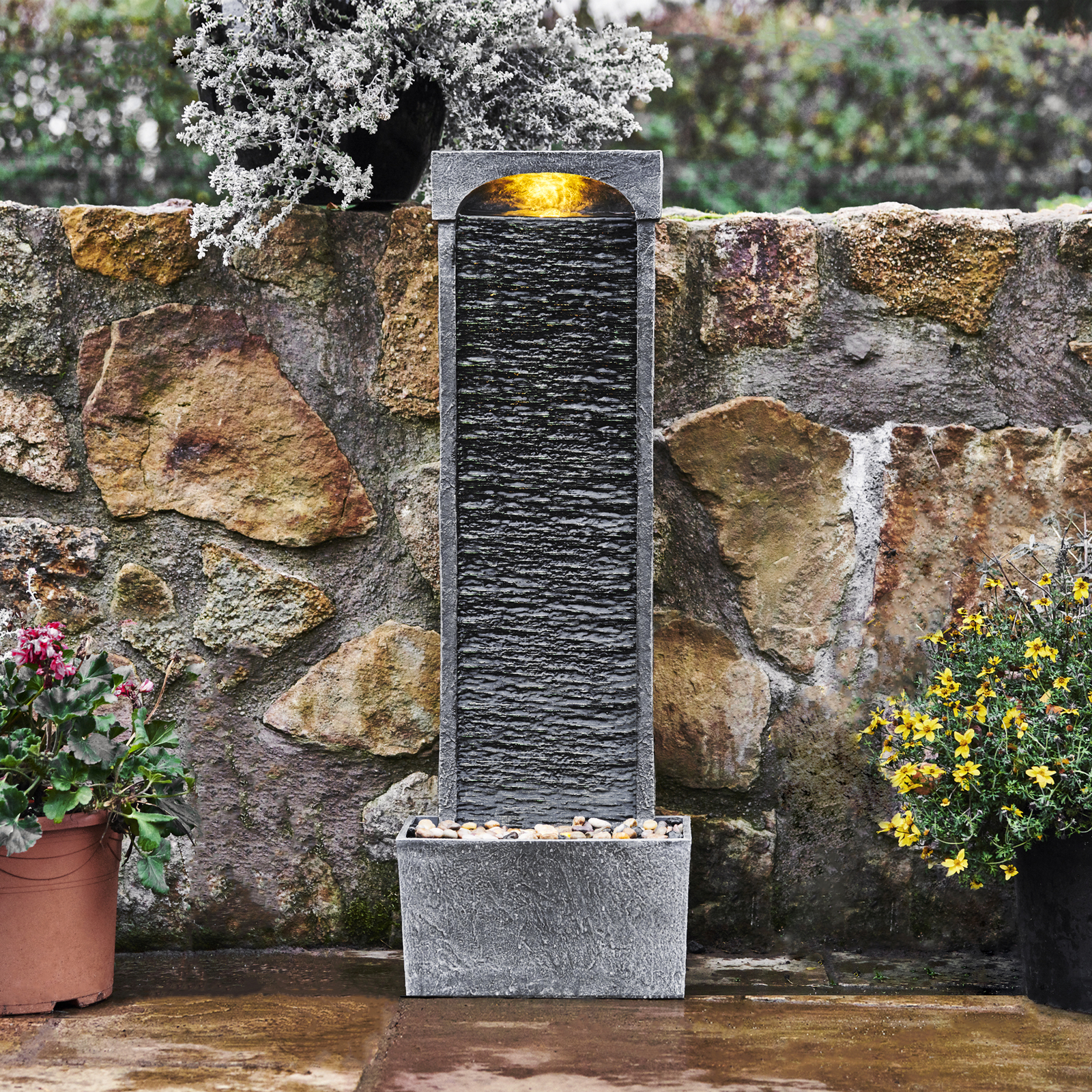 Peaktop Stone 38" Straight Waterfall Fountain - Charcoal Grey for sale ...