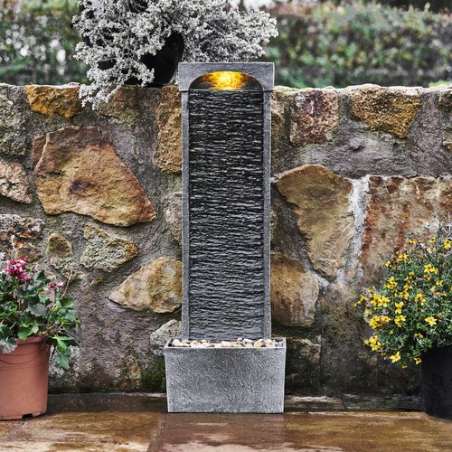 Peaktop Stone 38" Straight Waterfall Fountain - Charcoal Grey for sale ...