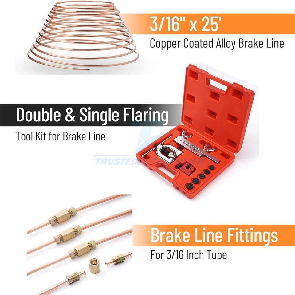 Brake Line Pipe Repair Kit 3/16 25ft Copper Pipe Flaring Tools 20 Nuts ...