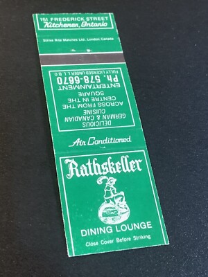 Vintage Canada Matchbook: “Rathskeller Dining Lounge” Kitchener ...