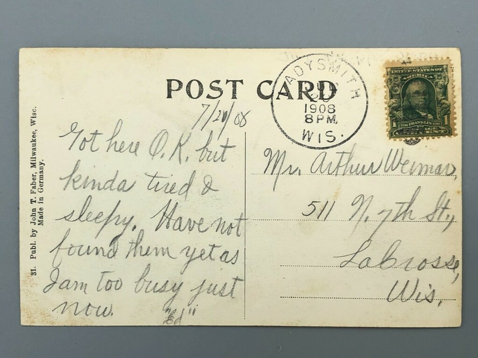 1908 LADYSMITH Wisconsin FLAMBEAU RIVER Little Falls Postcard Antique ...