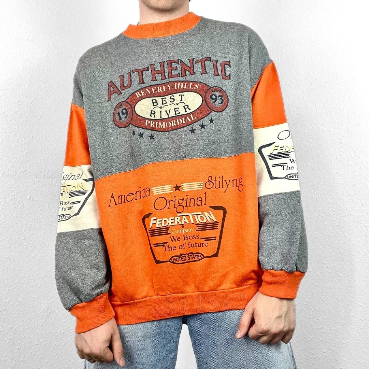 Vintage Retro Colourblock Graphic Sweatshirt American USA Crewneck ...