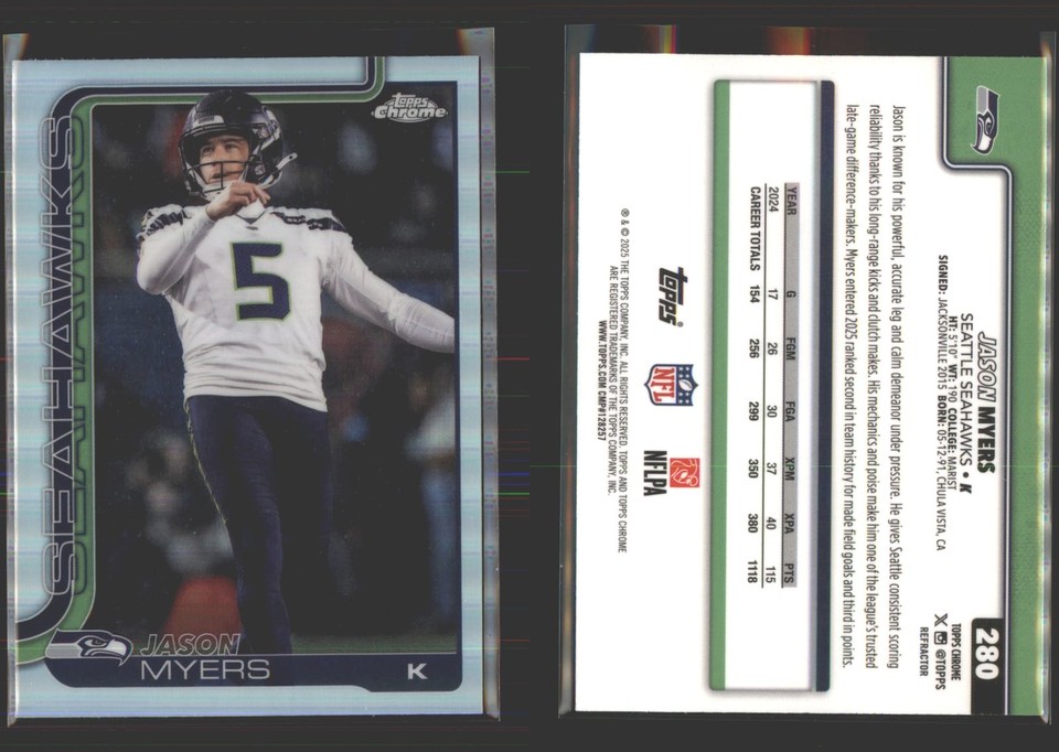 Jason Myers 2025 Topps Chrome Refractor #280 - (142) | eBay