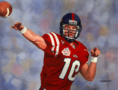 ELI MANNING OLE MISS REBELS ART PRINT IN RED JERSEY | eBay