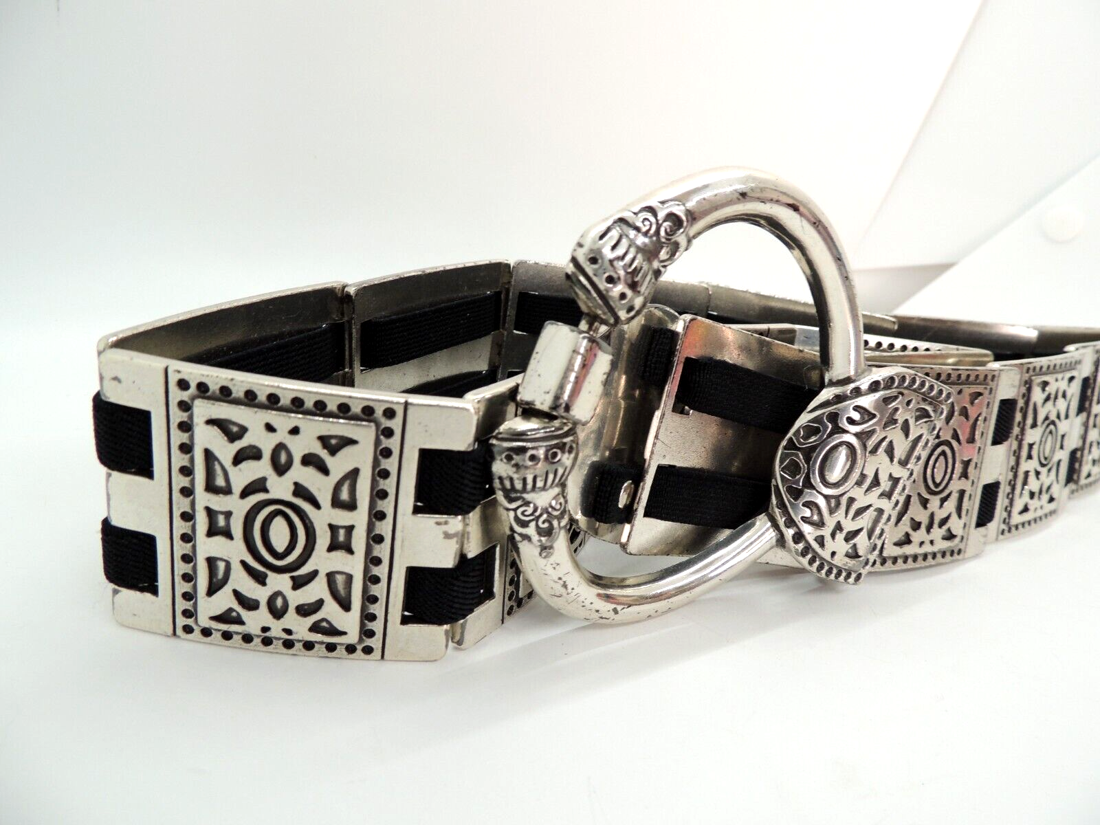 Vintage 70s Waist Belt Etched Silver Tone Elastic Chunky Heavy Detailed ...