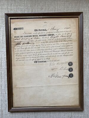 Antique 1840 Urbana Ohio And Champaign Mutual Insurance Co $800 Check ...