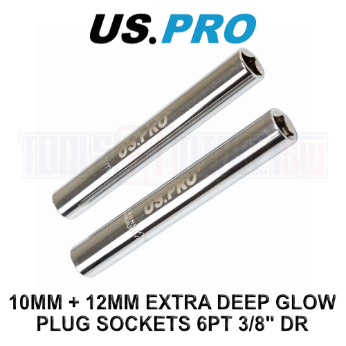 US PRO Tools 10MM + 12MM Extra Deep Glow Plug Sockets 6PT 3/8" DR 3647 ...