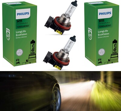 Philips LongLife EcoVision H11 55W Two Bulbs Head Light Low Beam ...