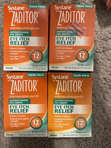 B Lot Of 4 Systane Zaditor Eye Itch Relief, Twin Pack 5ml Bottles Exp 5 ...