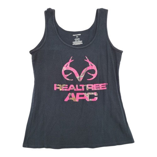 Realtree APC Pink Camo Antler Logo Black Tank Top Womens Size M | eBay