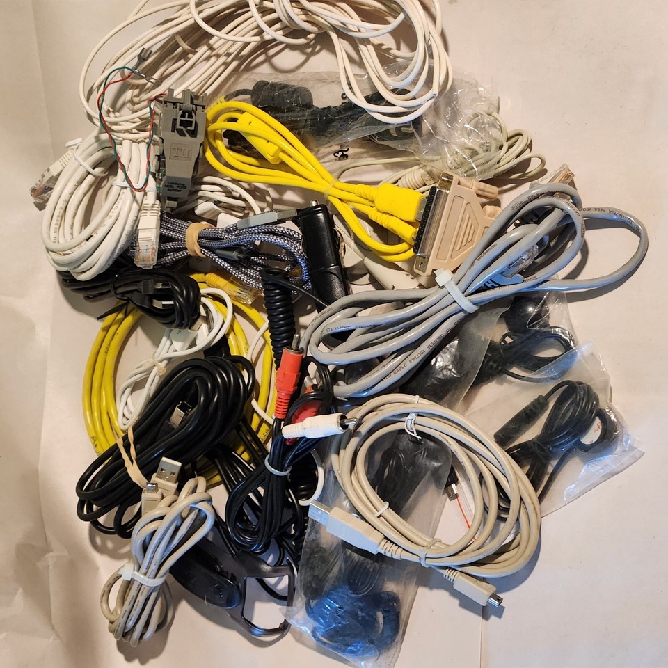 Assortment of Power, Network, Phone, Gaming, Speaker, Phono, Wires ...