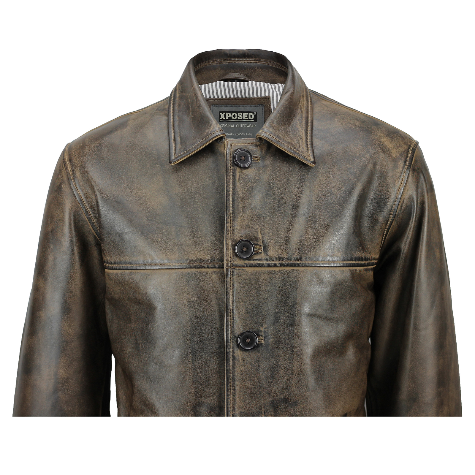 Mens Real Leather Vintage Box Jacket Antique Washed Brown Classic ...