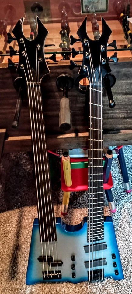 Double Neck 5/5 Strings Electric Bass, Blue Burst Finish, Maple Neck ...