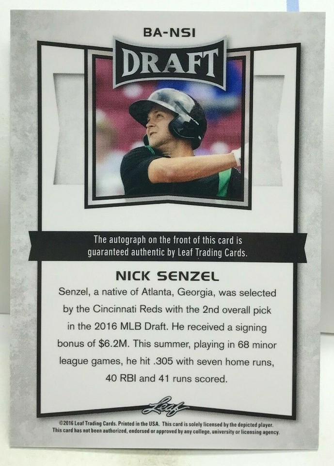 Nick Senzel 2016 Leaf Metal Draft SILVER Prismatic Refractor Autograph ...