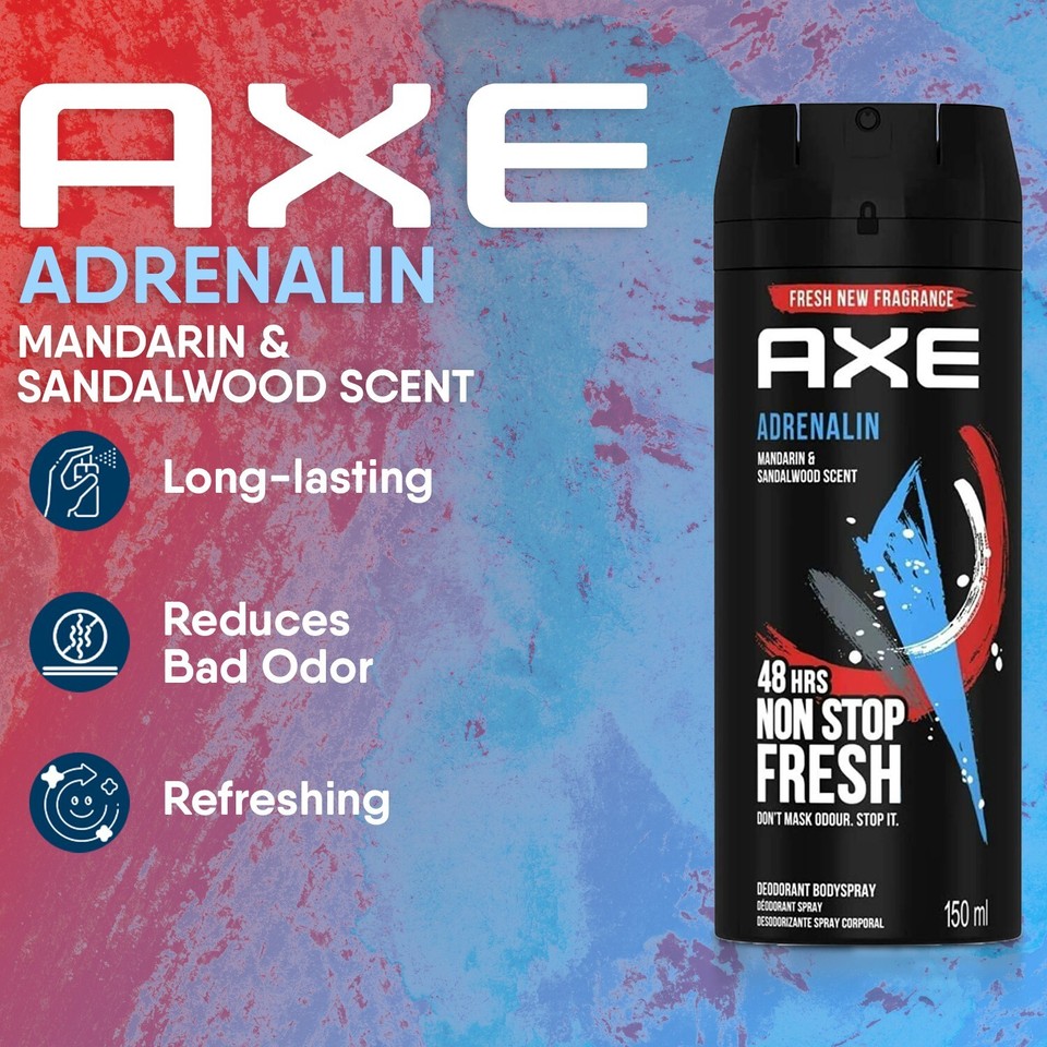 Axe ADRENALIN Deodorant Body Spray 150 ml | Size L | Pack of 3 | eBay