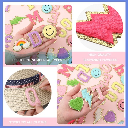 54PCS Glitter Rainbow Chenille Letter Patches Multicolor Preppy Patches ...